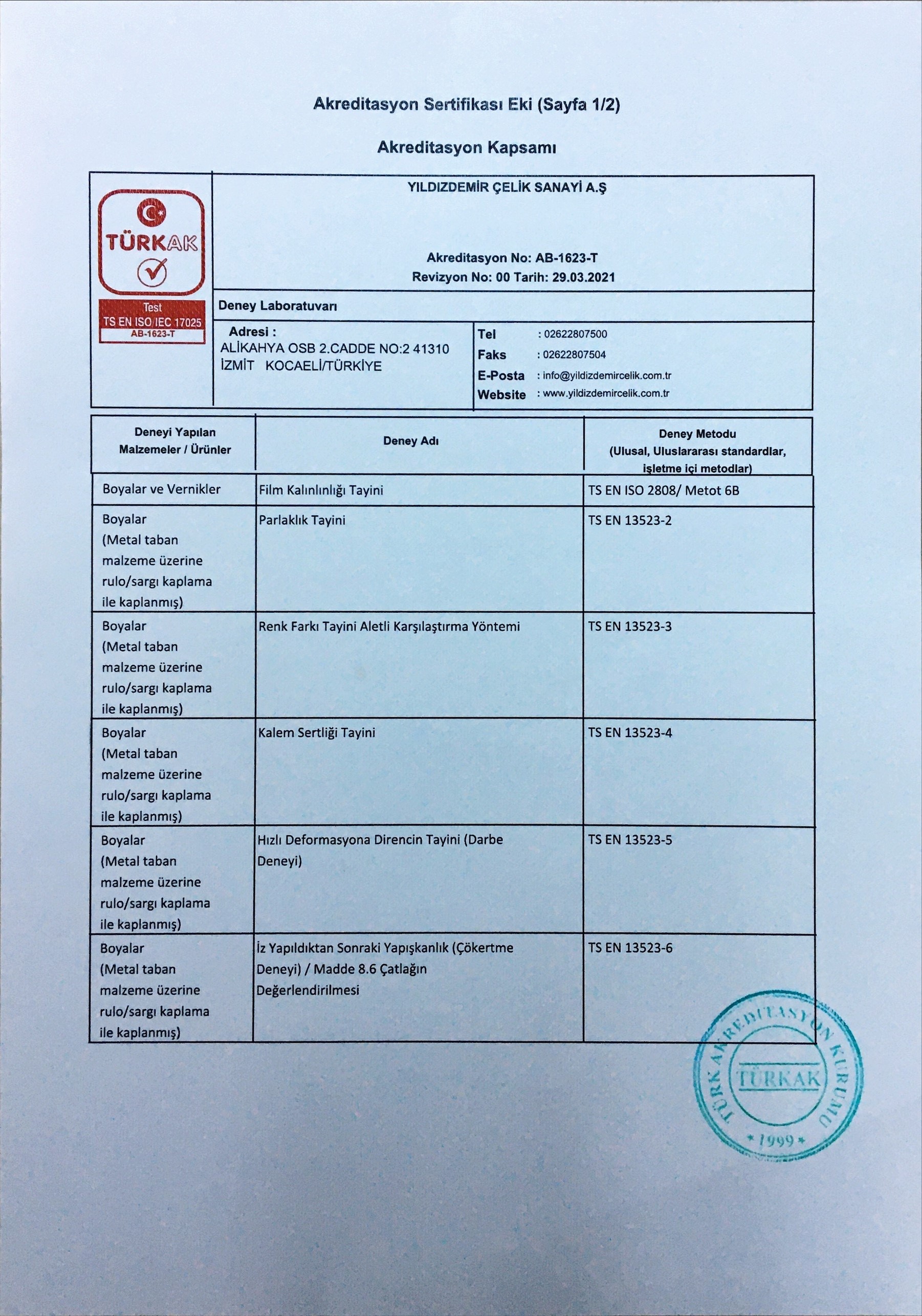 Our Accreditation Documents | Yildizdemircelik.com.tr